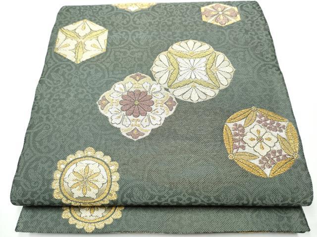 平和屋着物▽スリーシーズン　春夏秋　六通柄袋帯　菊華菱文　金糸　銀座おゝぎ屋扱い　正絹　逸品　CAAY9715hy