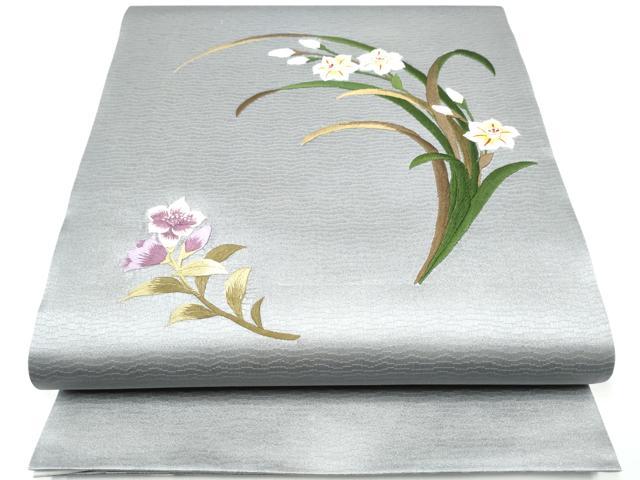 平和屋着物●太鼓柄袋帯　総刺繍　草花文　金糸　正絹　逸品　CAAY9723hy