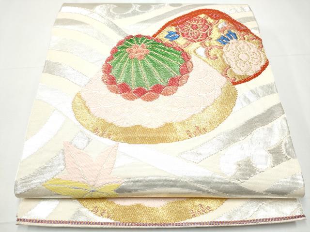 平和屋着物●西陣　環美術織物　六通柄　本袋帯　波に貝合文　金銀糸　正絹　逸品　CAAY9728hy