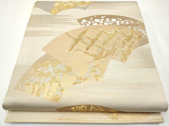 平和屋着物●西陣　川島織物　六通柄　本袋帯　地紙飛鶴草花文　金銀糸　正絹　逸品　CAAY9734hy