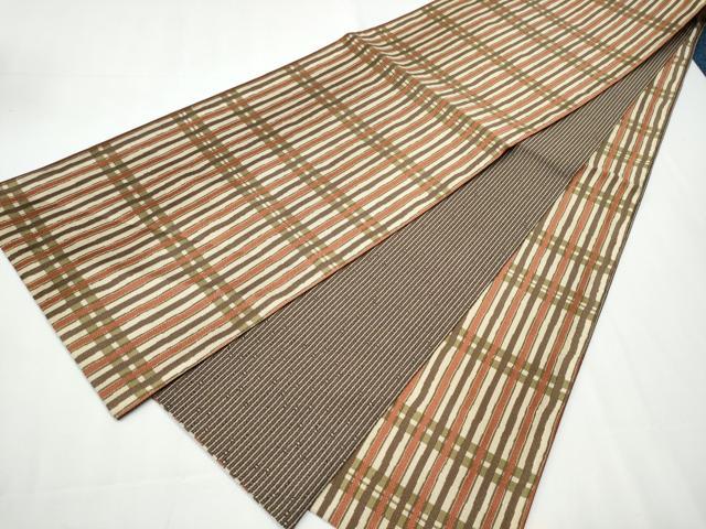 平和屋着物●両面　全通柄袋帯　格子柄　正絹　逸品　CAAY9781hy