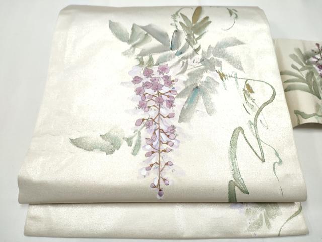 平和屋着物●九寸名古屋帯　刺繍　藤花房　金彩　正絹　逸品　CAAY9808hy