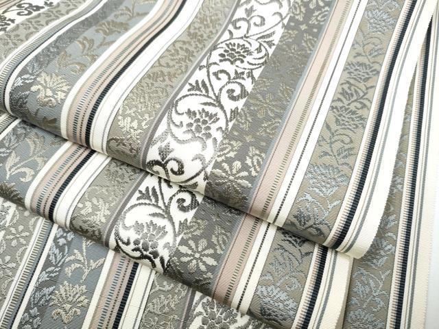 平和屋着物●本場筑前博多織　八寸名古屋帯　花唐草間道　正絹　逸品　CAAY9809hy