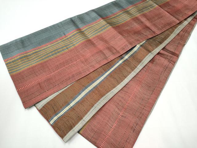 平和屋着物●本場筑前博多織　草木染　手織工房　染匠：小森久　両面　全通柄　京袋帯　間道　正絹　逸品　CAAY9810hy