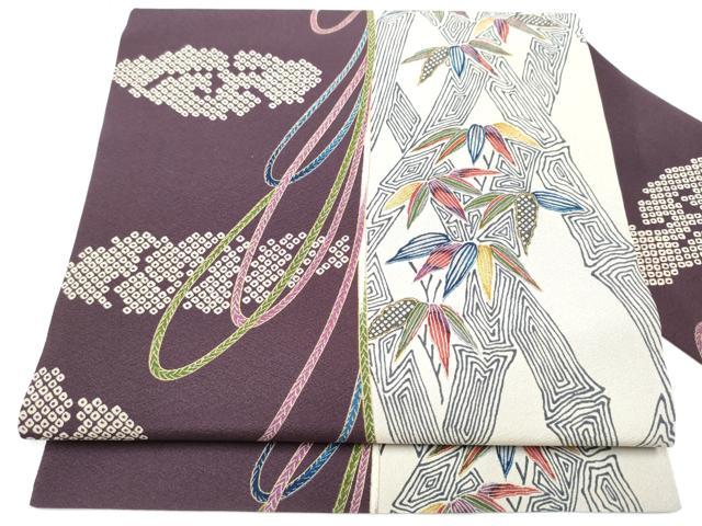 平和屋着物●全通柄　九寸開き名古屋帯　型染め　笹竹文　金彩　正絹　逸品　CAAY9818hy