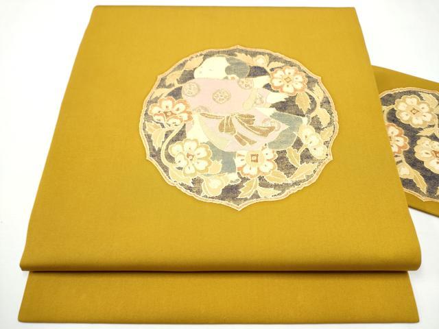 平和屋着物●塩瀬　九寸名古屋帯　童子花文　金彩　正絹　逸品　CAAY9835hy