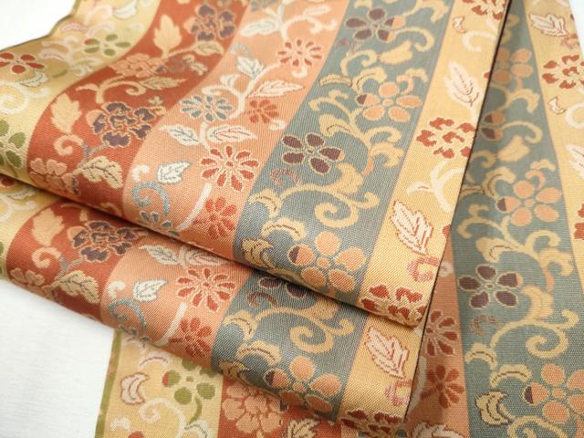 平和屋着物●半幅帯　花唐草間道　正絹　逸品　CAAY9847hy