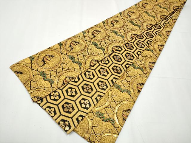 平和屋着物●両面　半幅帯　龍　金糸　正絹　逸品　CAAY9850hy