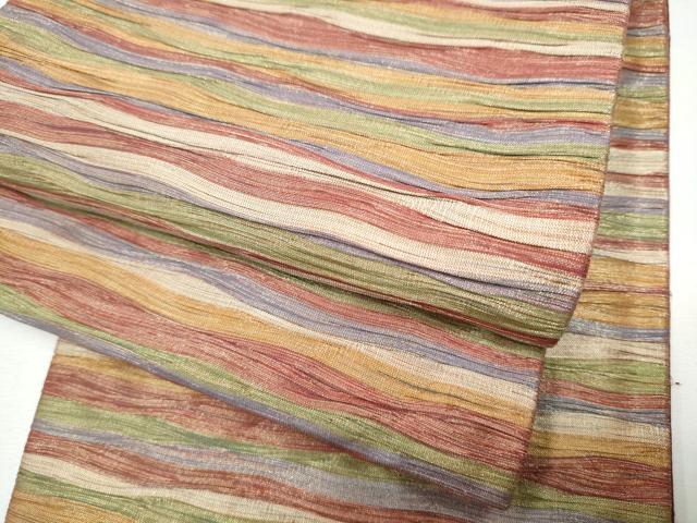 平和屋着物●本場筑前博多織　草木染　手織工房　染匠：小森久　半幅帯　よろけ縞　証紙付き　正絹　逸品　CAAY9853hy