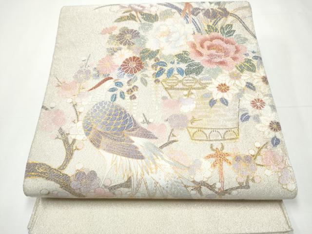 平和屋着物●太鼓柄袋帯　綴れ　花鳥文　金銀彩　　正絹　逸品　CAAY9867hy