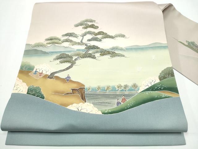 平和屋着物●塩瀬　九寸名古屋帯　友禅　作家物　人物枝松文　正絹　逸品　CAAY9881hy