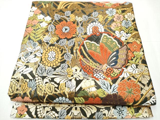 平和屋着物●両面　六通柄袋帯　唐織　花鳥文　金糸　正絹　逸品　CAAY9891hy