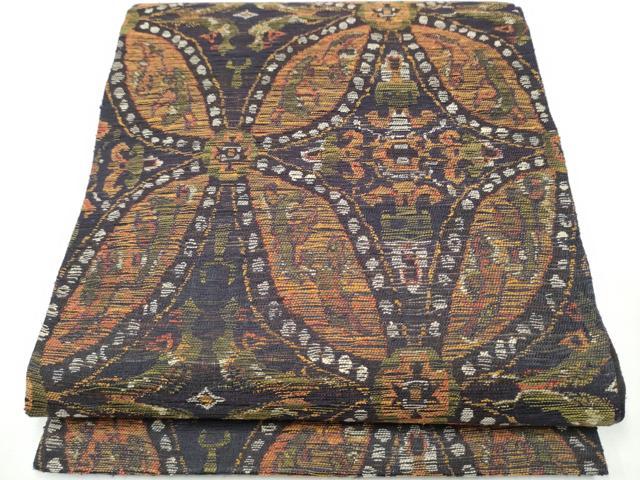 平和屋着物●六通柄袋帯　紬地　向かい鳥七宝花文　正絹　逸品　CAAY9894hy