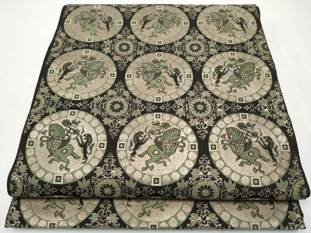 平和屋着物●六通柄　本袋帯　狩猟花丸文　金糸　正絹　逸品　CAAY9895hy