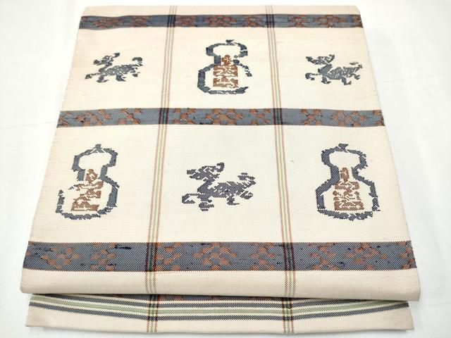 平和屋着物●六通柄　本袋帯　紬地　龍村平蔵柄　甲比丹仙瓢　正絹　逸品　CAAY9898hy