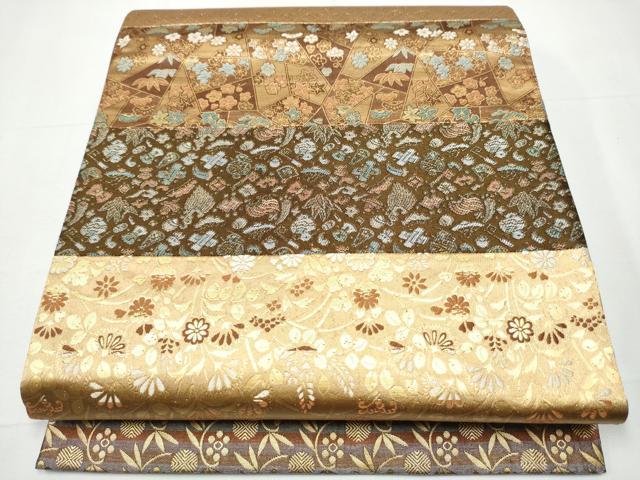 平和屋着物●全通柄袋帯　唐織　切嵌　宝尽くし松竹梅　金糸　正絹　逸品　未使用　CAAY9905hy