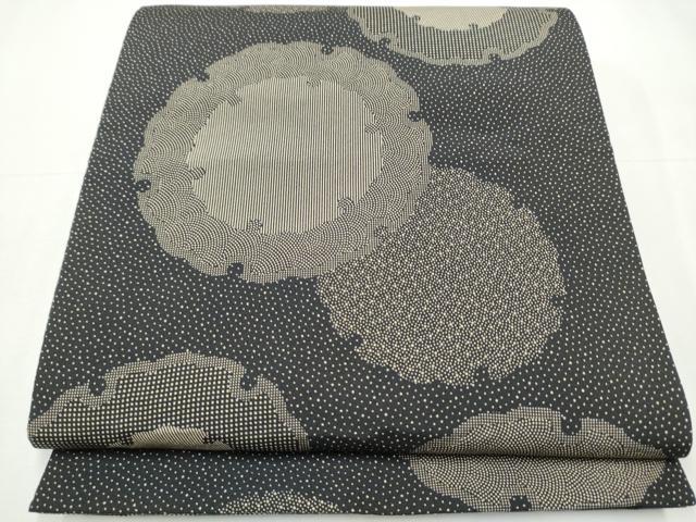 平和屋着物●両面　全通柄袋帯　雪輪文　黒地　正絹　逸品　CAAY9910hy