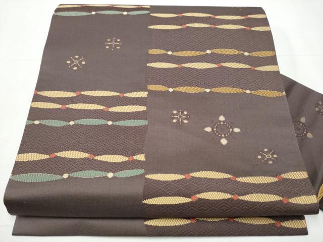 平和屋着物●九寸名古屋帯　市松吉祥文　金糸　正絹　逸品　CAAY9918hy