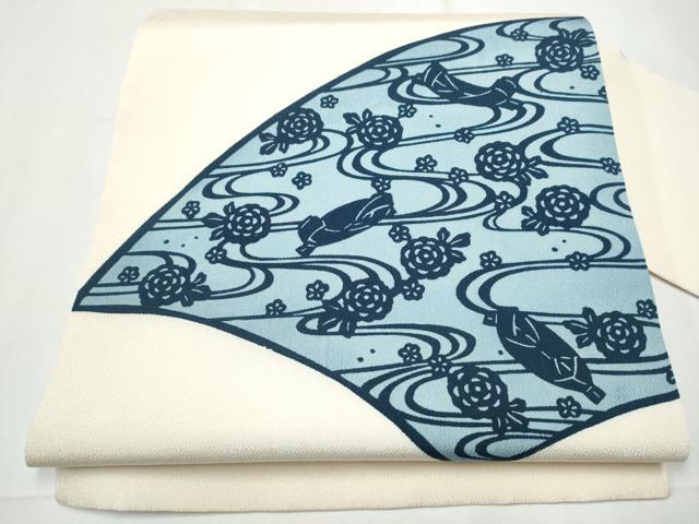 平和屋着物●九寸名古屋帯　作家物　伊勢型染　流水花文　鬼しぼ縮緬　正絹　逸品　CAAY9940hy