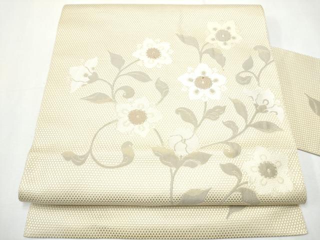 平和屋着物●本場筑前博多織　八寸名古屋帯　花唐草文　金糸　正絹　逸品　CAAY9947hy