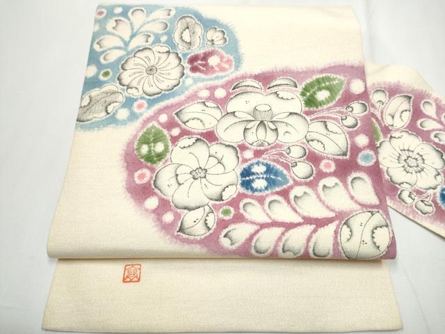 平和屋着物●九寸名古屋帯　作家物　絞り　辻が花　御召縮緬　正絹　逸品　CAAY9969hy