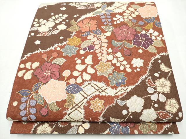 平和屋着物●六通柄袋帯　ふくれ織　道長四季の彩　金糸　正絹　逸品　CAAY9992hy