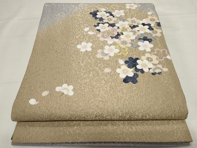 平和屋着物●太鼓柄袋帯　舞桜文　銀通し地　正絹　逸品　CAAZ0325dy