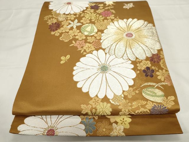 平和屋着物●六通柄袋帯　唐織　草花文　金糸　正絹　逸品　CAAZ0327dy