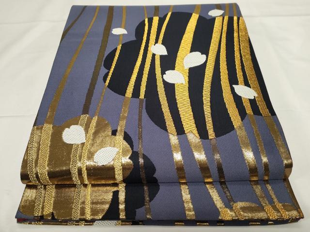平和屋着物●六通柄袋帯　舞桜文　金糸　正絹　逸品　CAAZ0330dy