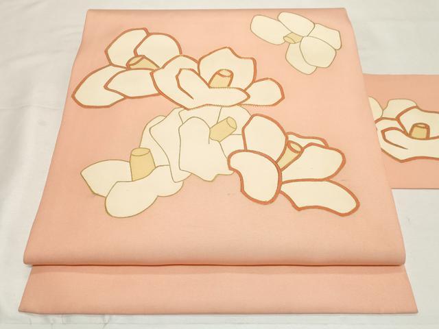 平和屋着物●九寸名古屋帯　駒刺繍　椿　金彩　正絹　逸品　CAAZ0377dy