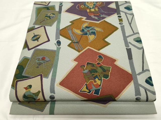 平和屋着物●九寸開き名古屋帯　松皮菱玩具文　金彩　正絹　逸品　CAAZ0380dy