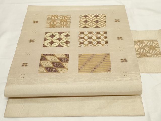 平和屋着物●九寸名古屋帯　市松吉祥文　金糸　正絹　逸品　CAAZ0388dy