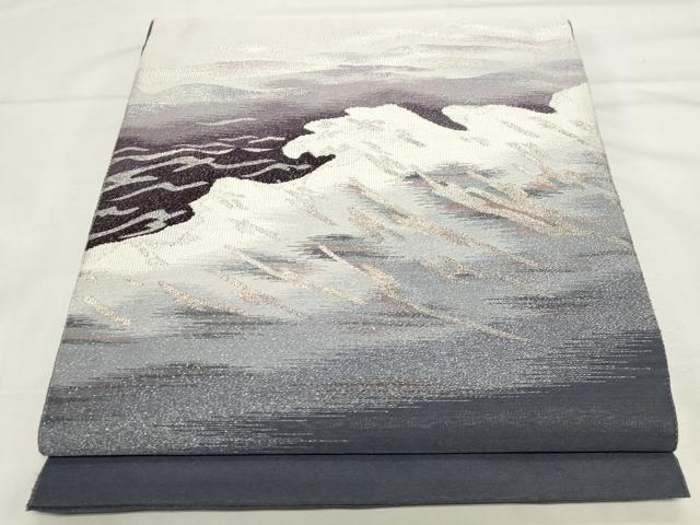 平和屋着物●爪＆#25620；き本綴れ　八寸名古屋帯　立波文　銀糸　正絹　逸品　CAAZ0389dy