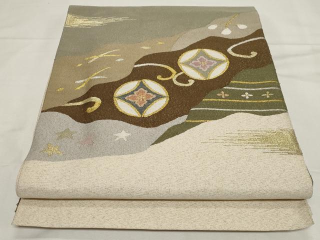 平和屋着物●爪＆#25620；き本綴れ　八寸名古屋帯　吉祥丸文　金銀糸　正絹　逸品　CAAZ0392dy