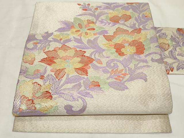 平和屋着物●九寸名古屋帯　更紗花文　金銀糸　正絹　逸品　CAAZ0393dy