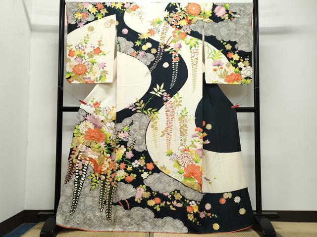 平和屋着物●訪問着　駒刺繍　花車文　金彩　正絹　逸品　CAAZ0844vf