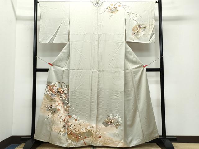 平和屋着物●訪問着　絵巻飛鶴草花文　金彩　正絹　逸品　CAAZ0873vf