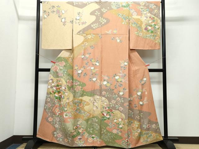 平和屋着物●訪問着　作家物　駒刺繍　草花丸文　金彩　正絹　逸品　CAAZ0890vf
