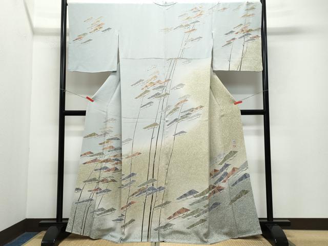 平和屋着物●訪問着　友禅　作家物　松　鬼しぼ縮緬　正絹　逸品　CAAZ0892vf