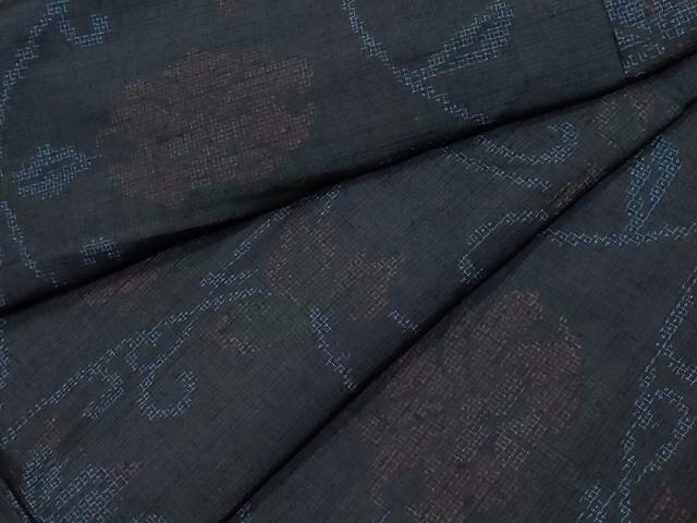 平和屋着物●結城紬　100亀甲　更紗花唐草文　正絹　逸品　未使用　CAAZ0894vf