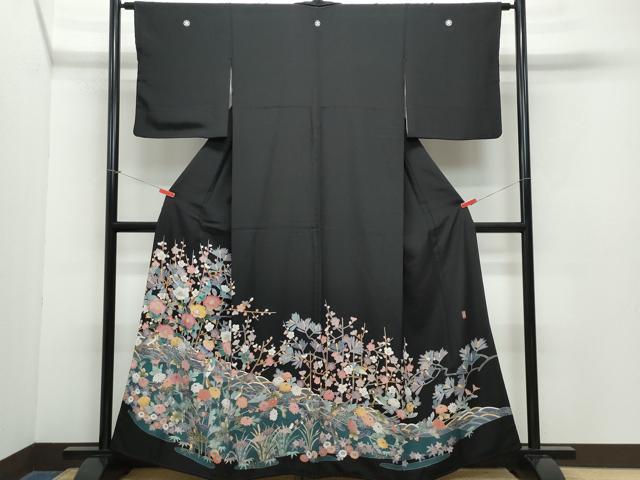 平和屋着物●豪華黒留袖　友禅　作家物　立波枝花鳥文　正絹　逸品　CAAZ0897vf