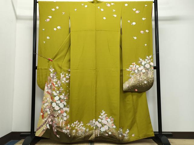 平和屋着物●豪華振袖　束ね熨斗花車文　金彩　正絹　逸品　CAAZ0899vf