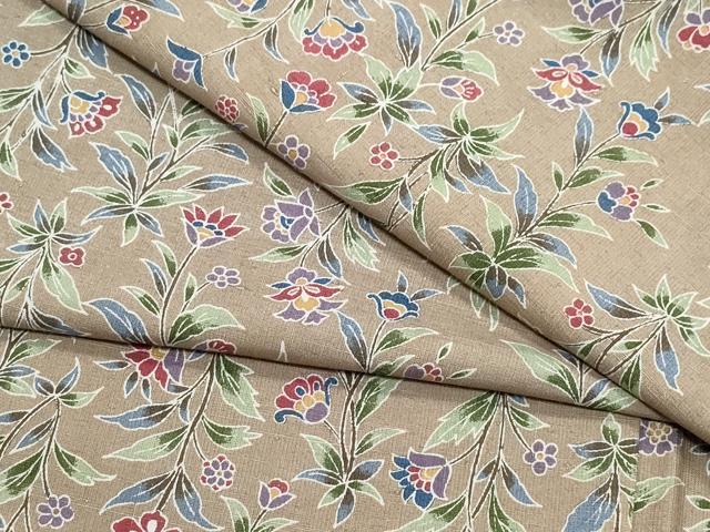 平和屋着物●上質な小紋　紬地　型染め　更紗草花文　正絹　逸品　未使用　CAAZ0904vf