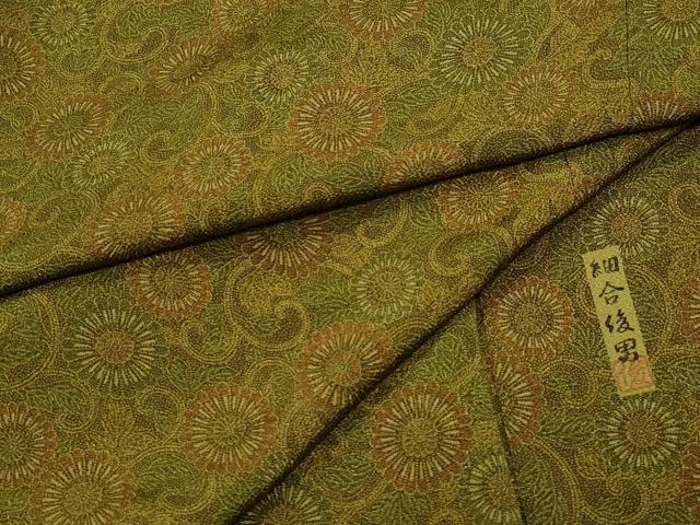 平和屋着物●重要無形文化財・伊勢手彫型本染・細合俊男　小紋　菊唐草文　正絹　逸品　未使用　CAAZ0907vf