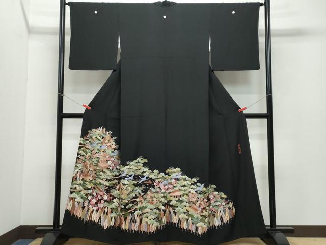 平和屋着物●中国三大刺繍　蘇州刺繍　総刺繍　黒留袖　飛鳥風景松梅文　金糸　正絹　逸品　CAAZ0913vf