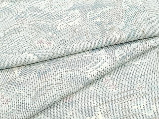 平和屋着物●本場大島紬　白大島　9マルキ　風景人物草花文　正絹　逸品　CAAZ0932vf