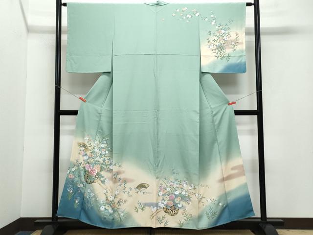 平和屋着物●訪問着　刺繍　地紙花車文　金彩　正絹　逸品　未使用　CAAZ0972vf