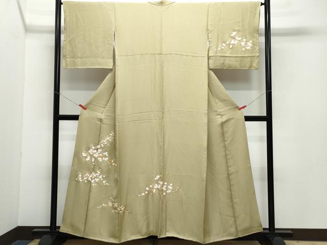 平和屋着物●訪問着　駒刺繍　枝花笹文　金彩　正絹　逸品　CAAZ0994vf