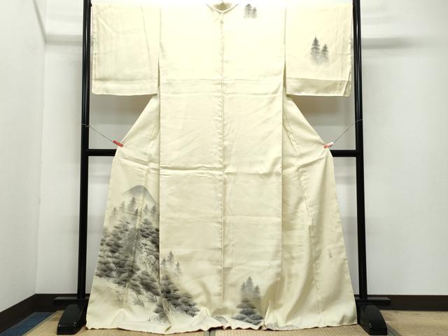 平和屋着物●訪問着　作家物・阿部武　紬地　手描き　遠山風景草木文　正絹　逸品　CAAZ1012vf