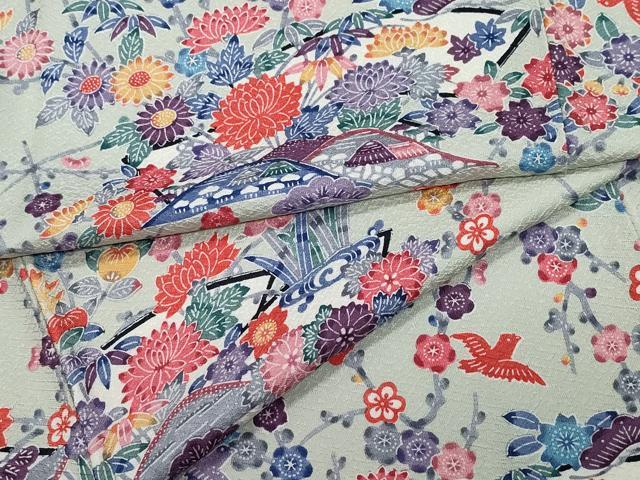 平和屋着物●上質な小紋　型染め　地紙草花鳥文　正絹　逸品　CAAZ1015vf